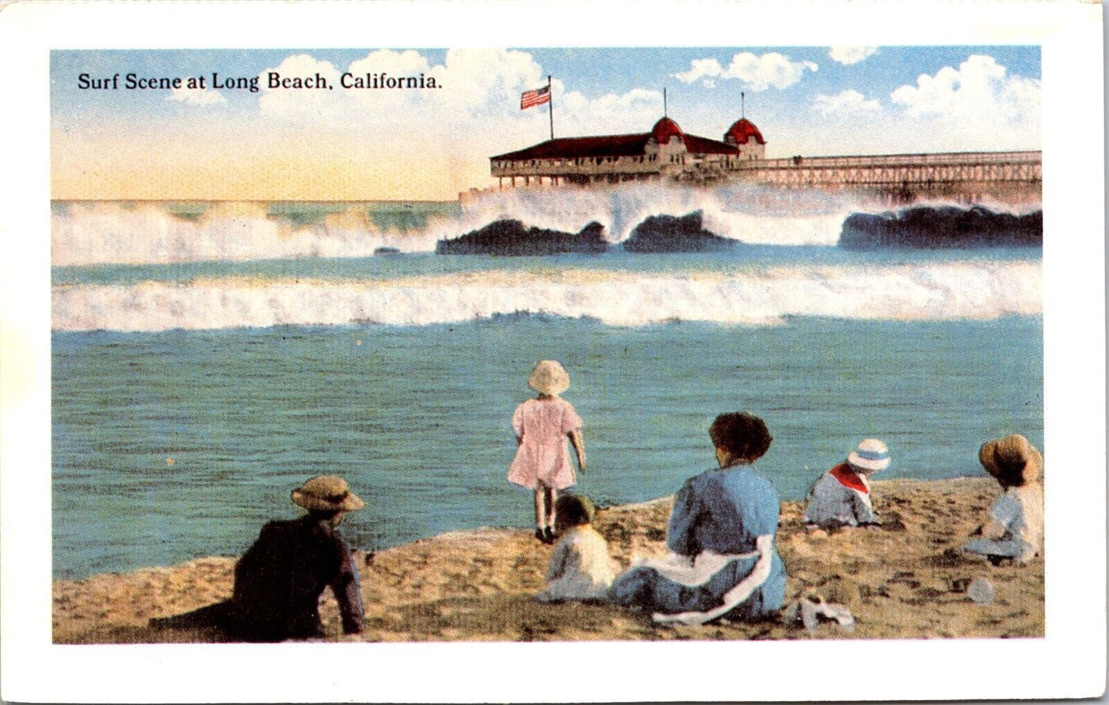 Vintage Unused Postcard Surf Scene At Long Beach California nostalgia ...