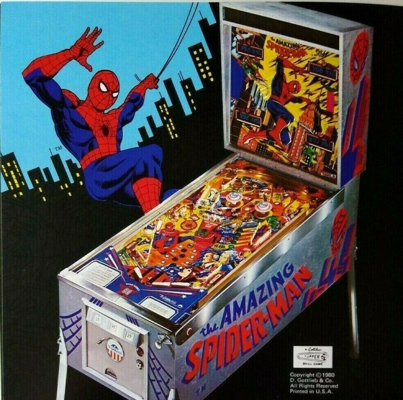 The Amazing Spider-Man Pinball Flyer Original NOS 1980 Gottlieb Marvel ...