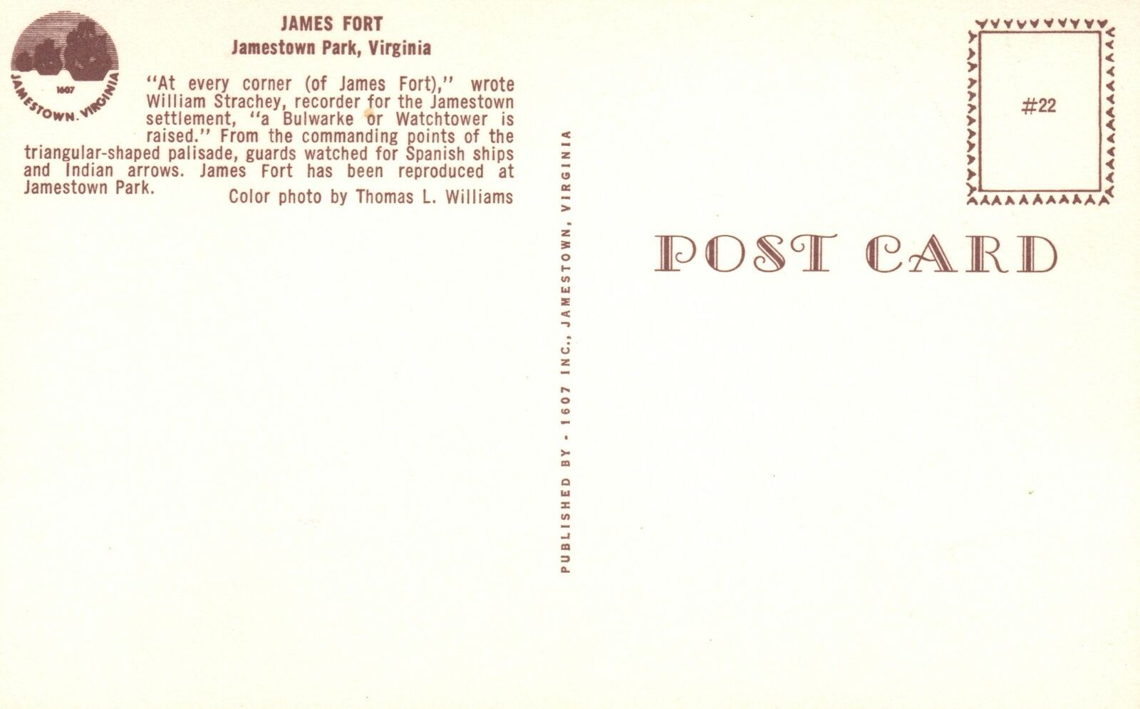 Postcard James Fort Written William Strachey At Every Corners Jamestown ...