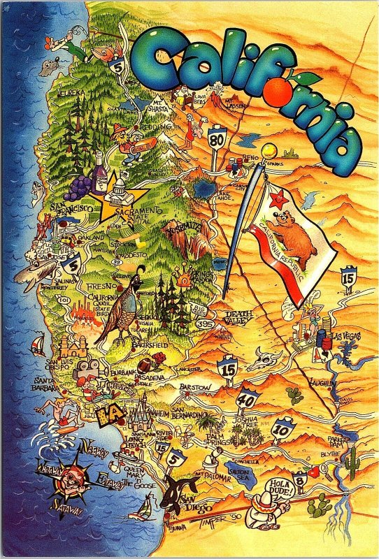 Vintage Continental Size Postcard Cartoon MAP of California | United ...