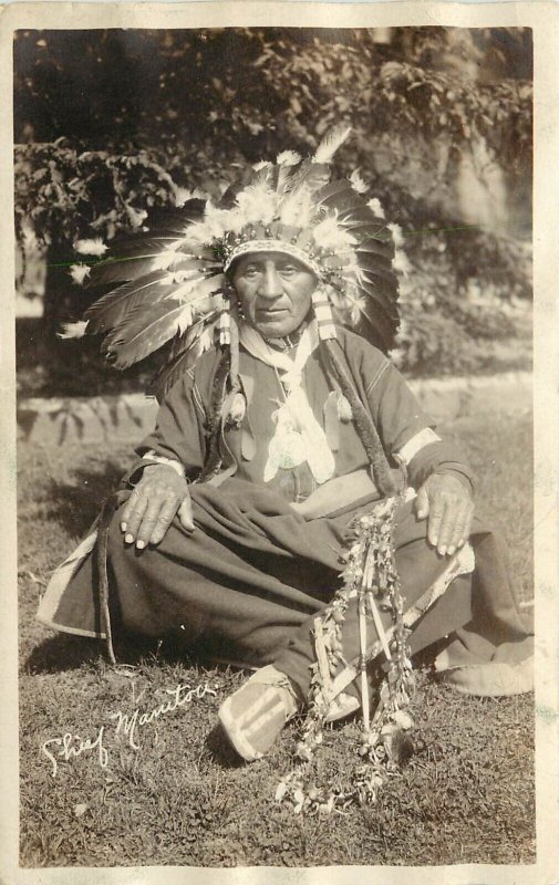 1920s RPPC Postcard Chief Manitou Native American Indian in Regalia ...