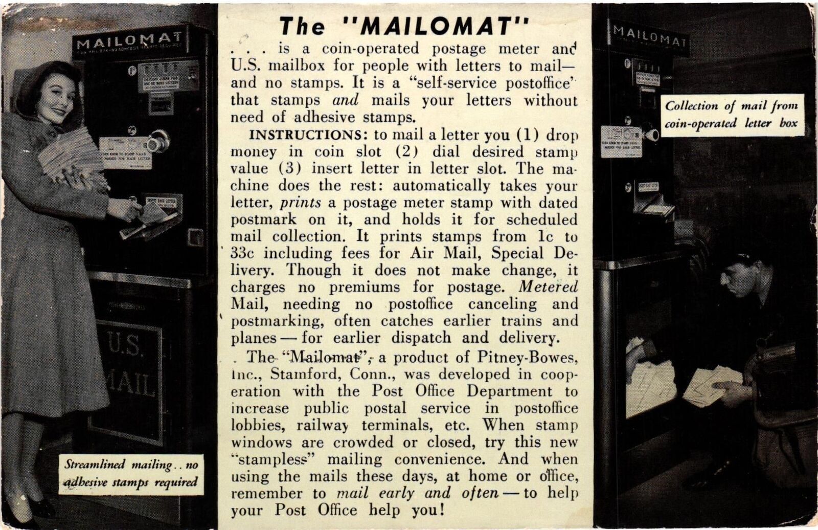 Vintage Postcard- Collection of mail from the Coin-operated letter box ...