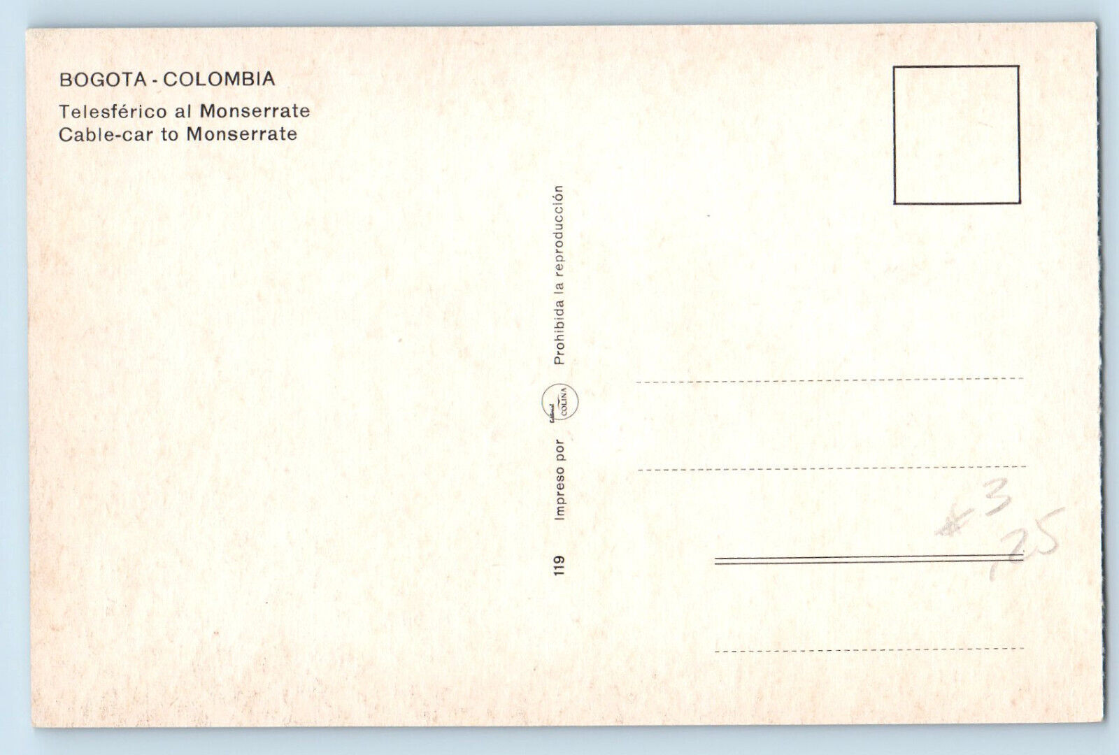 Bogota Colombia Postcard Cable-car to Monserrate c1950's Vintage ...