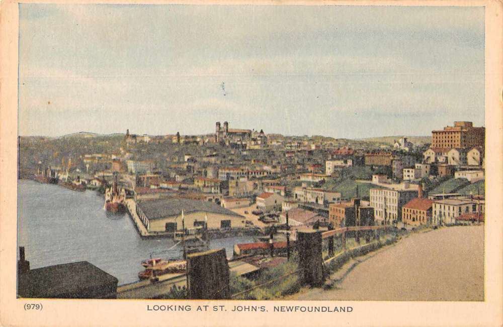 St John's Newfoundland Canada birds eye view of town waterfront antique ...