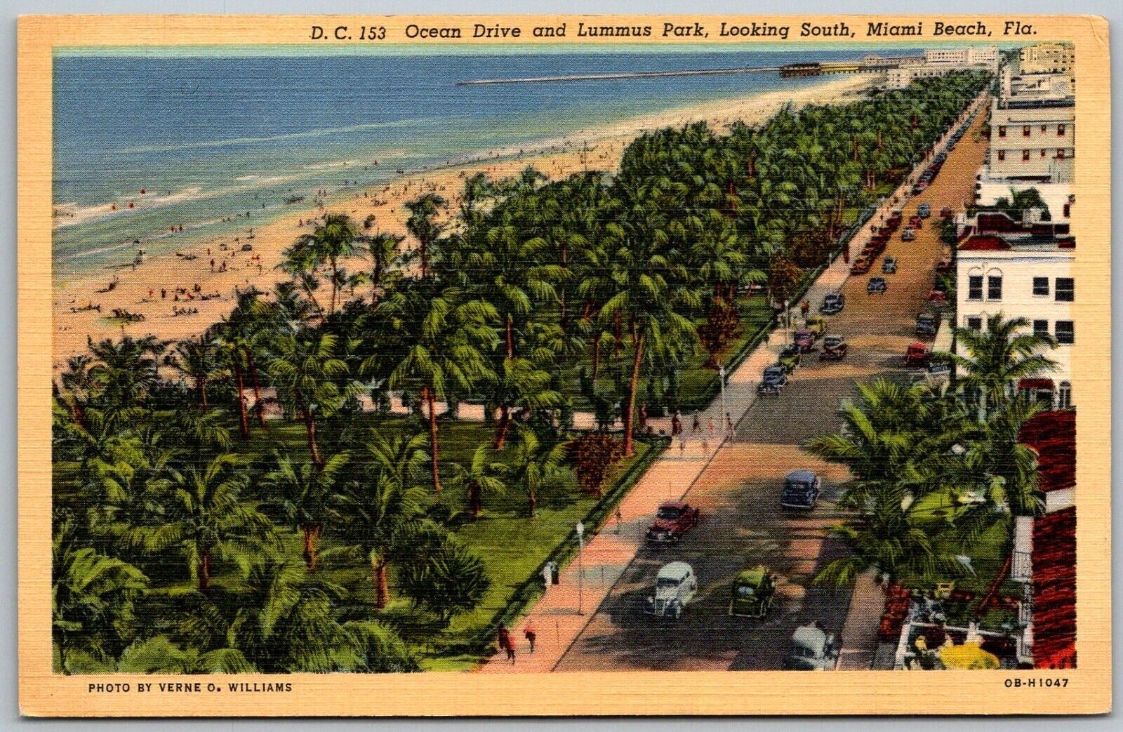 Miami Beach Florida 1940s Postcard Ocean Drive And Lummus Park Looking ...