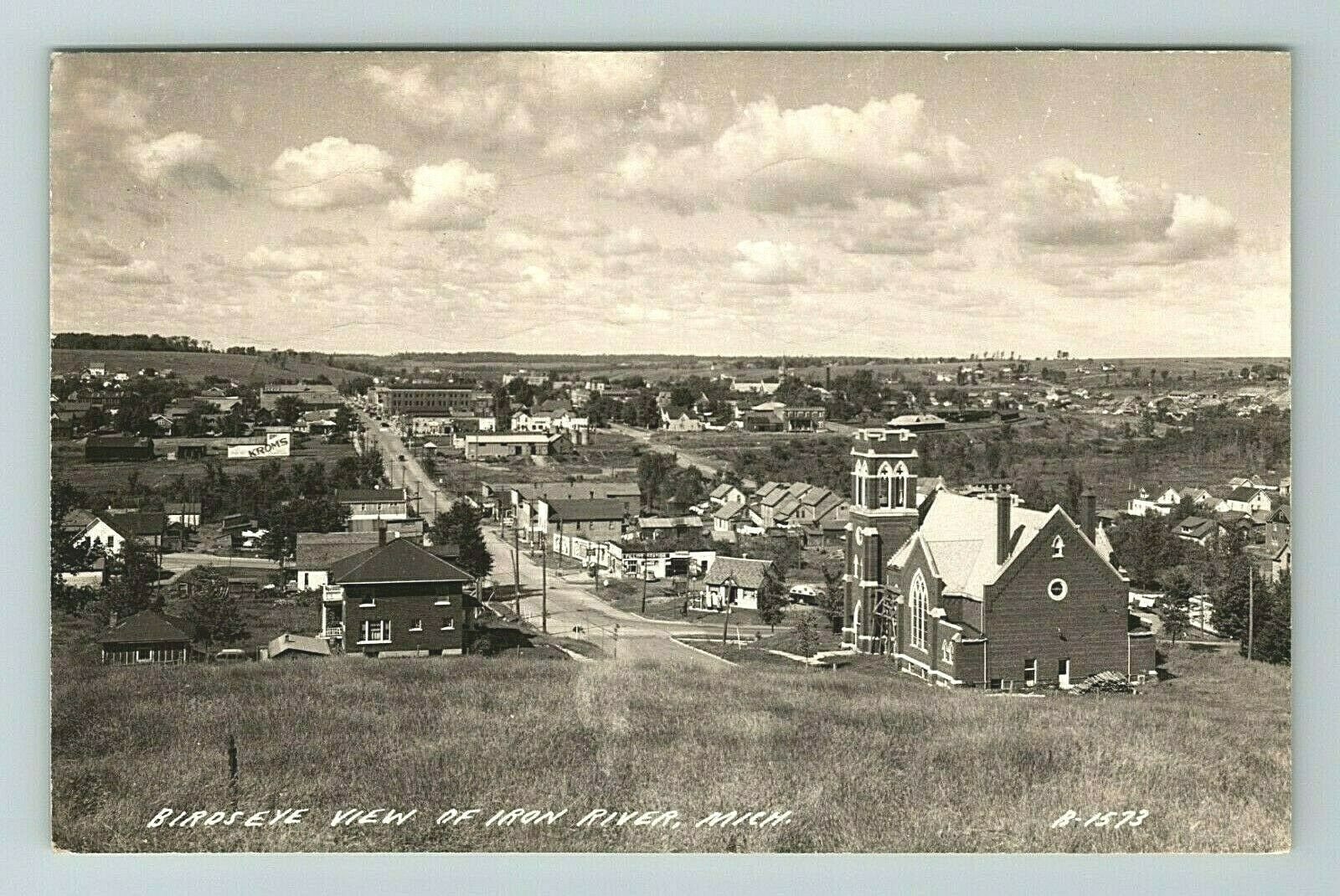 Iron River, Michigan MI, Bird's Eye City Town Street, RPPC Postcard ...