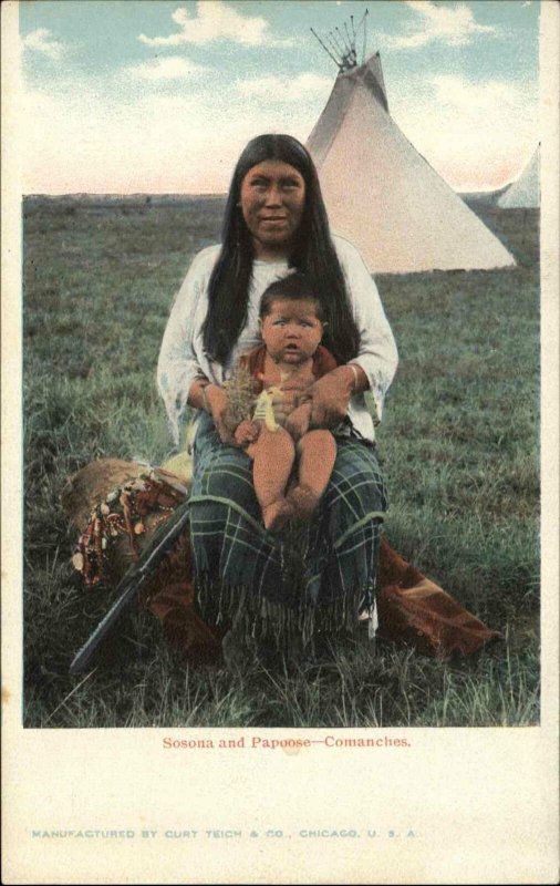 Comanche Native American Indian Woman Mother Child Curt Teich c1910 ...