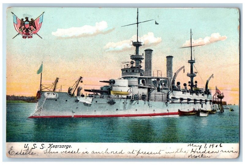 c1906 USS Kearsarge Steamer Battleship World War Boats Hudson Michigan ...