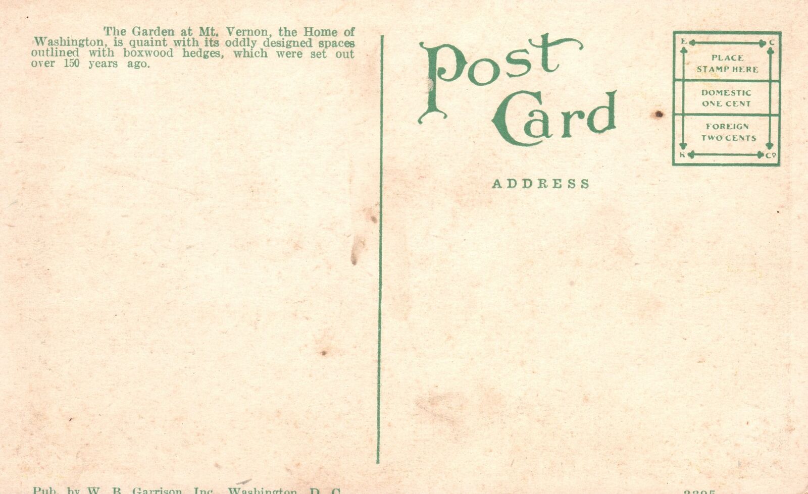 Vintage Postcard 1920's The Garden Home of Washington Mt. Vernon Va ...