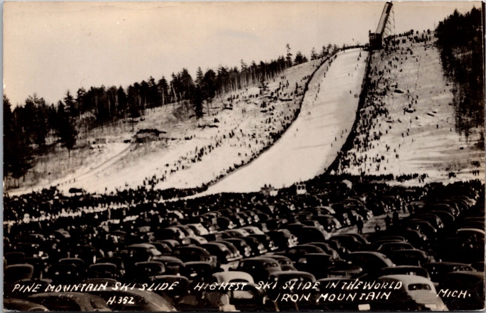 Real Photo Postcard Pine Mountain Ski Slide in Iron Mountain, Michigan ...