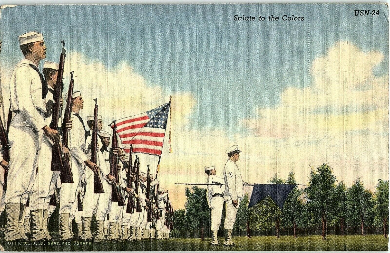 1940s WWII Era U.S. Navy Salute to the Colors Linen Postcard 5-103 ...