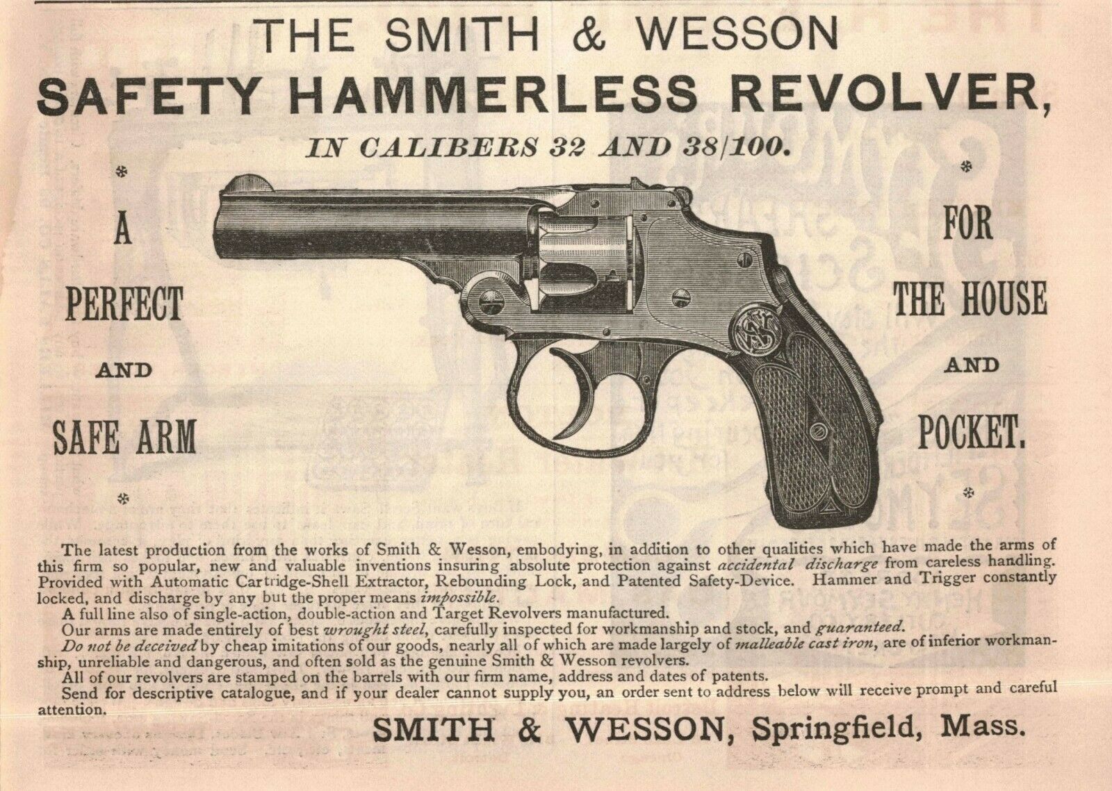 1889 Smith & Wesson Revolver Springfield Mass.Victorian Original Print ...
