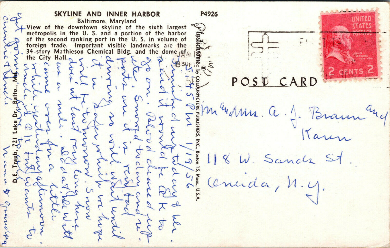 Vtg 1950s Downtown Skyline and Inner Harbor Baltimore Maryland MD ...