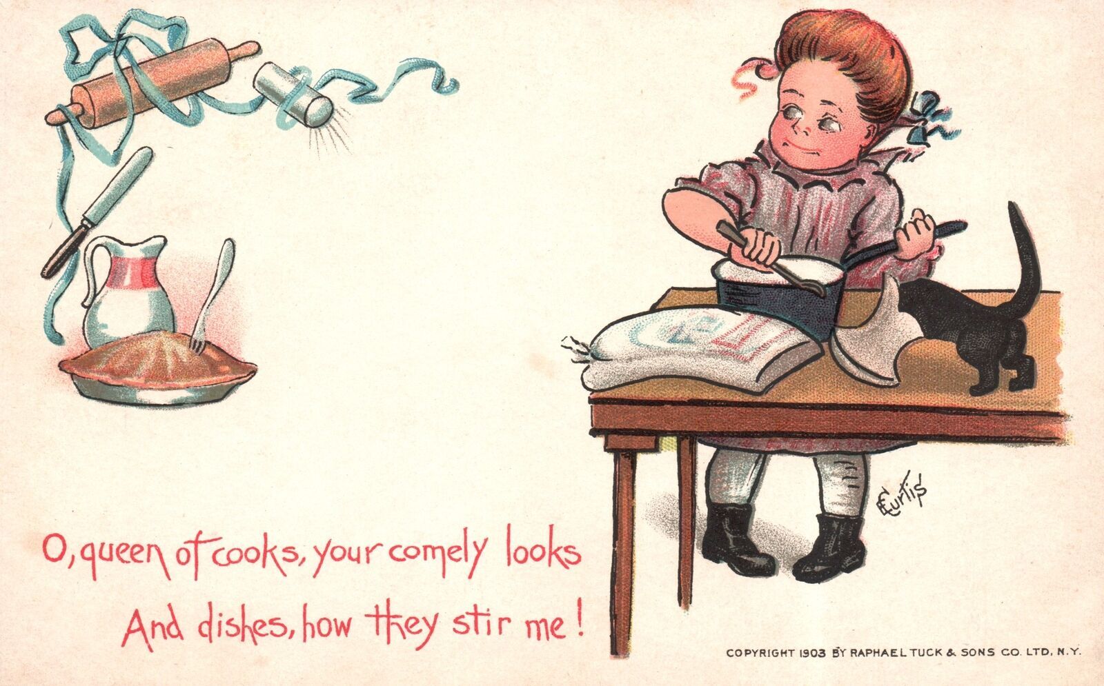 Vintage Postcard Little Girl Queen Of Cooks And Wash Dishes Comics ...