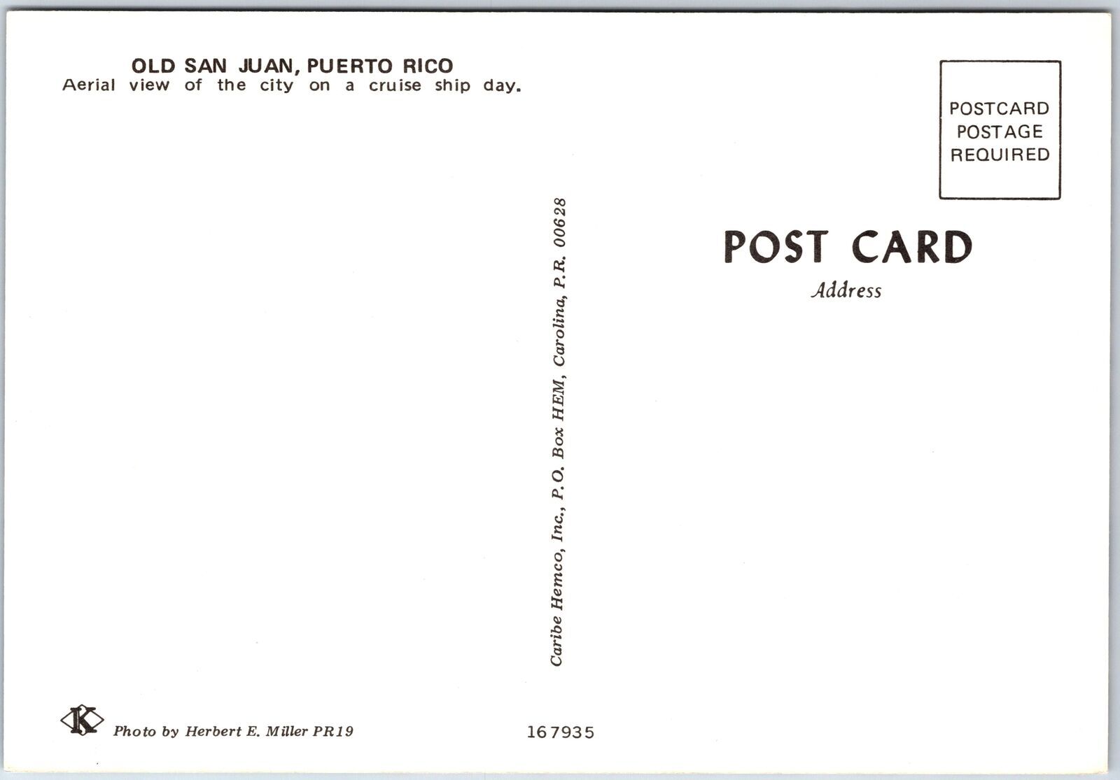 Vintage Continental Size Postcard Aerial View of OLD SAN Juan Puerto ...