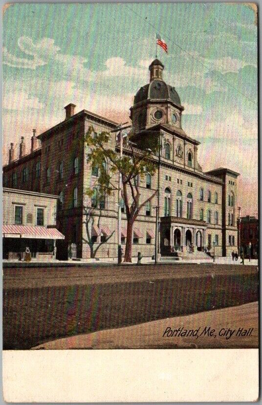 Vintage PORTLAND Maine Postcard "CITY HALL" Building / Street View ...