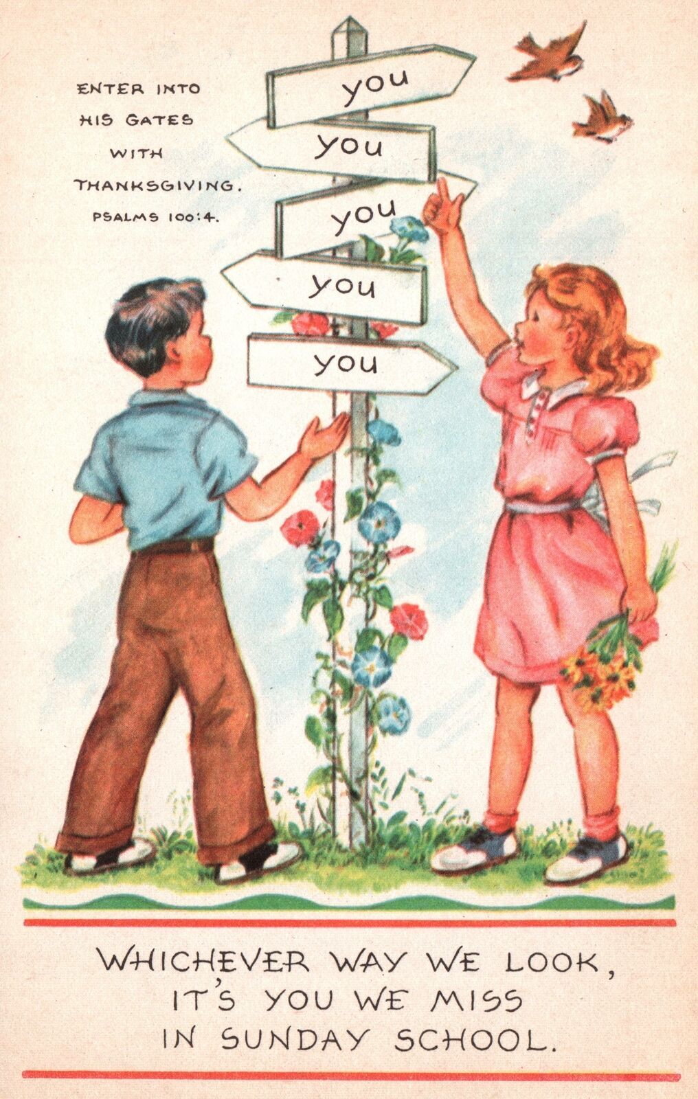 Vintage Postcard "It'S YOU WE Miss" Sunday School Reminder 1950s/1960s ...