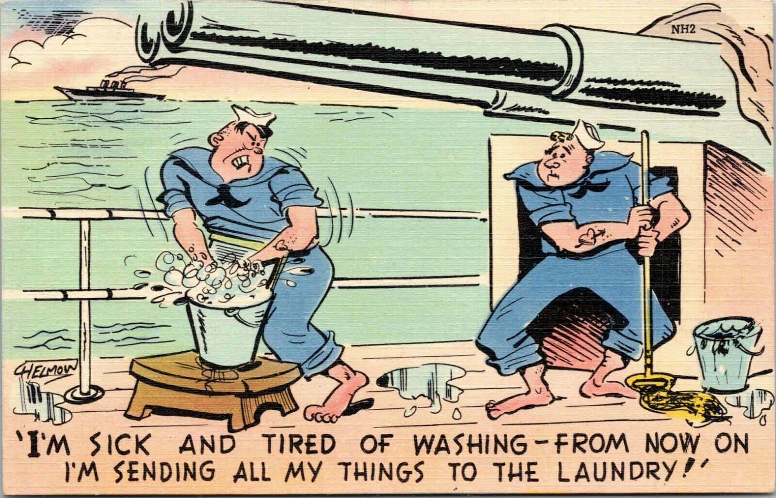 postcard Comic Navy Sailors Swab Deck Sick of Washing Now on Sending to ...