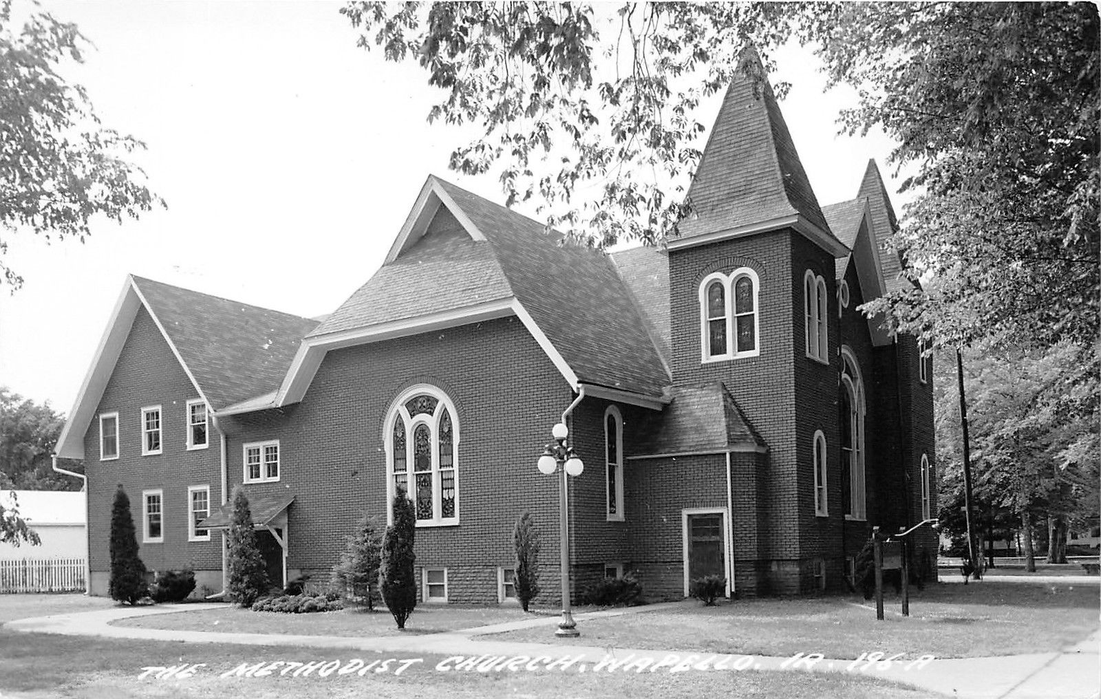 Wapello Iowa~Methodist Church~Brick Building~Sign in Yard~Stained Glass ...