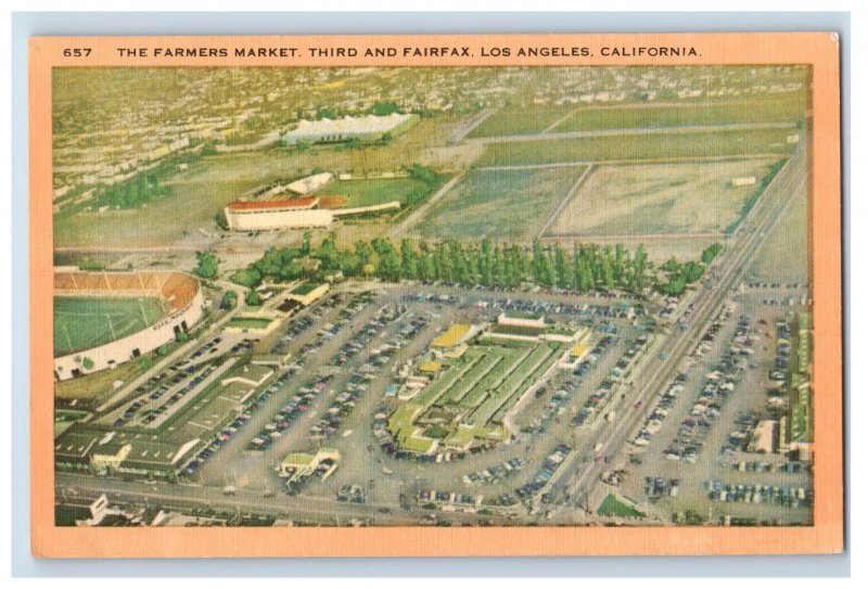 Vintage Bird's Eye View Farmers Market Lost Angeles Postcard F86E ...