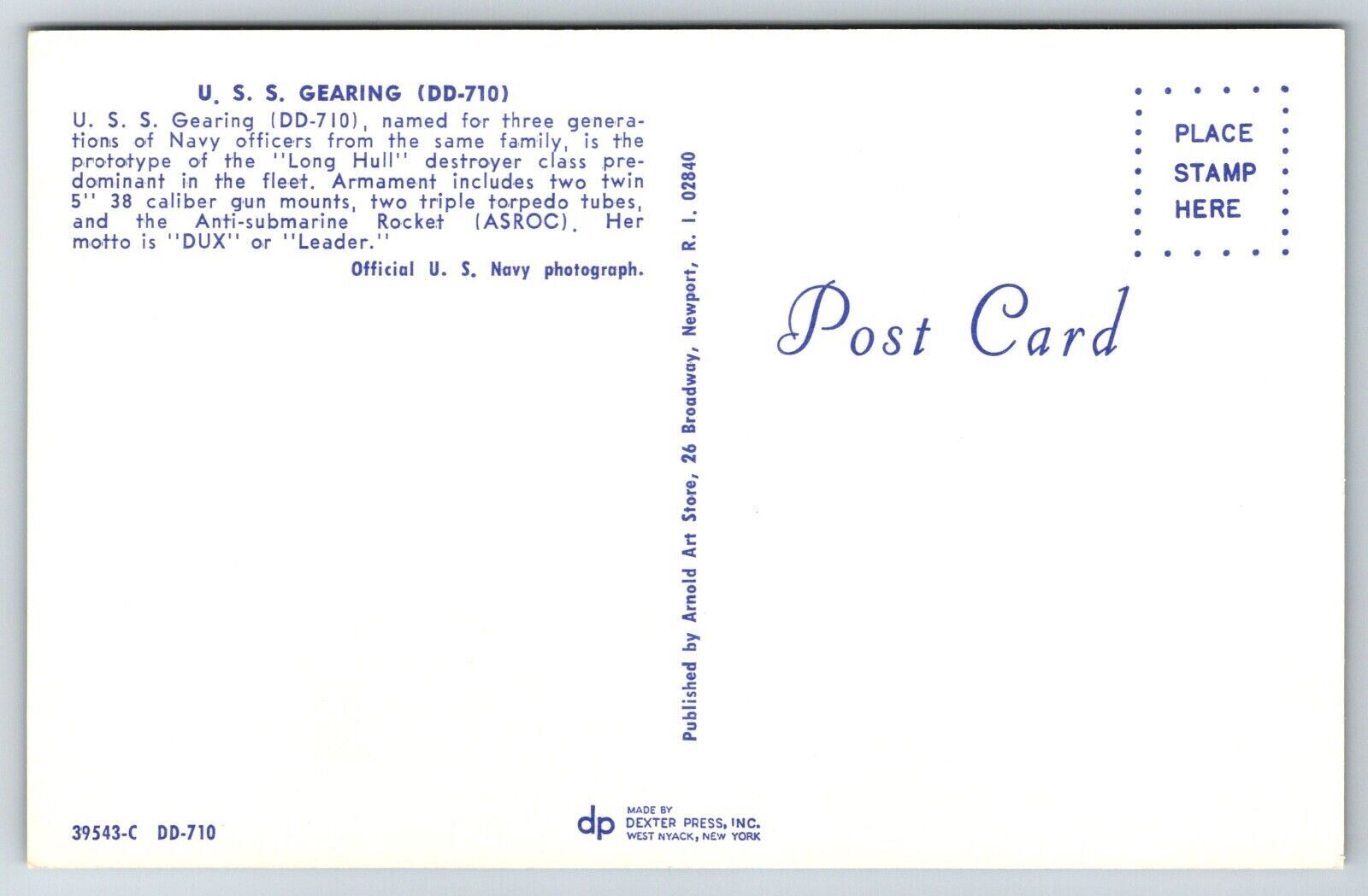 USS Gearing DD 710 Navy Gearing Class Destroyer Photo Postcard | Other ...