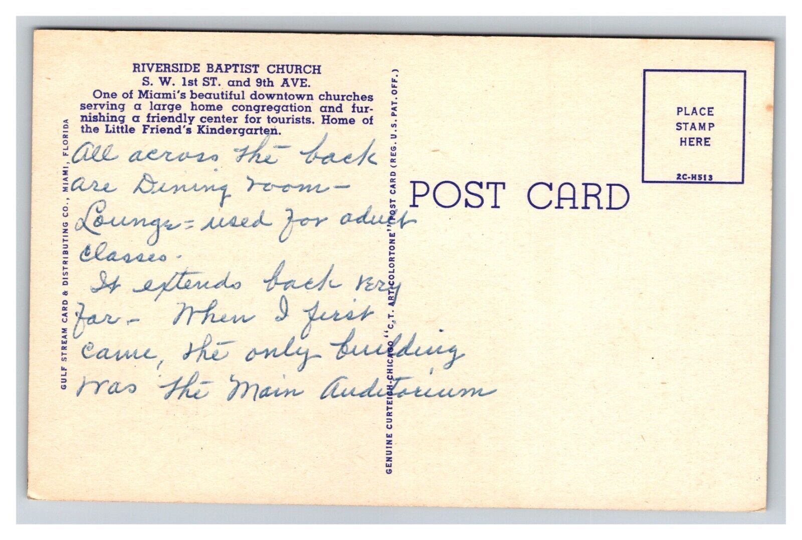Vintage 1940s Postcard Riverside Baptist Church Miami Florida | United ...