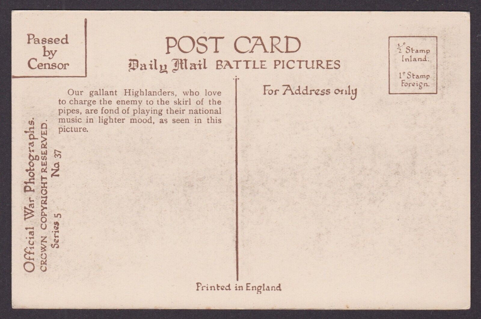 GREAT BRITAIN, Postcard, Highlanders pipe themselves back from the ...