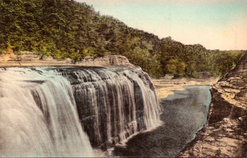 New York Castile Letchworth State Park Upper Falls Handcolored ...
