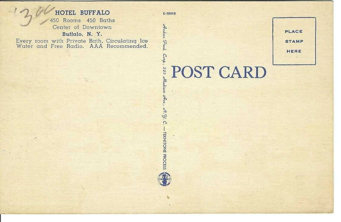 CK-157 NY Buffalo Hotel Buffalo Arbor Dining Room Interior Linen ...