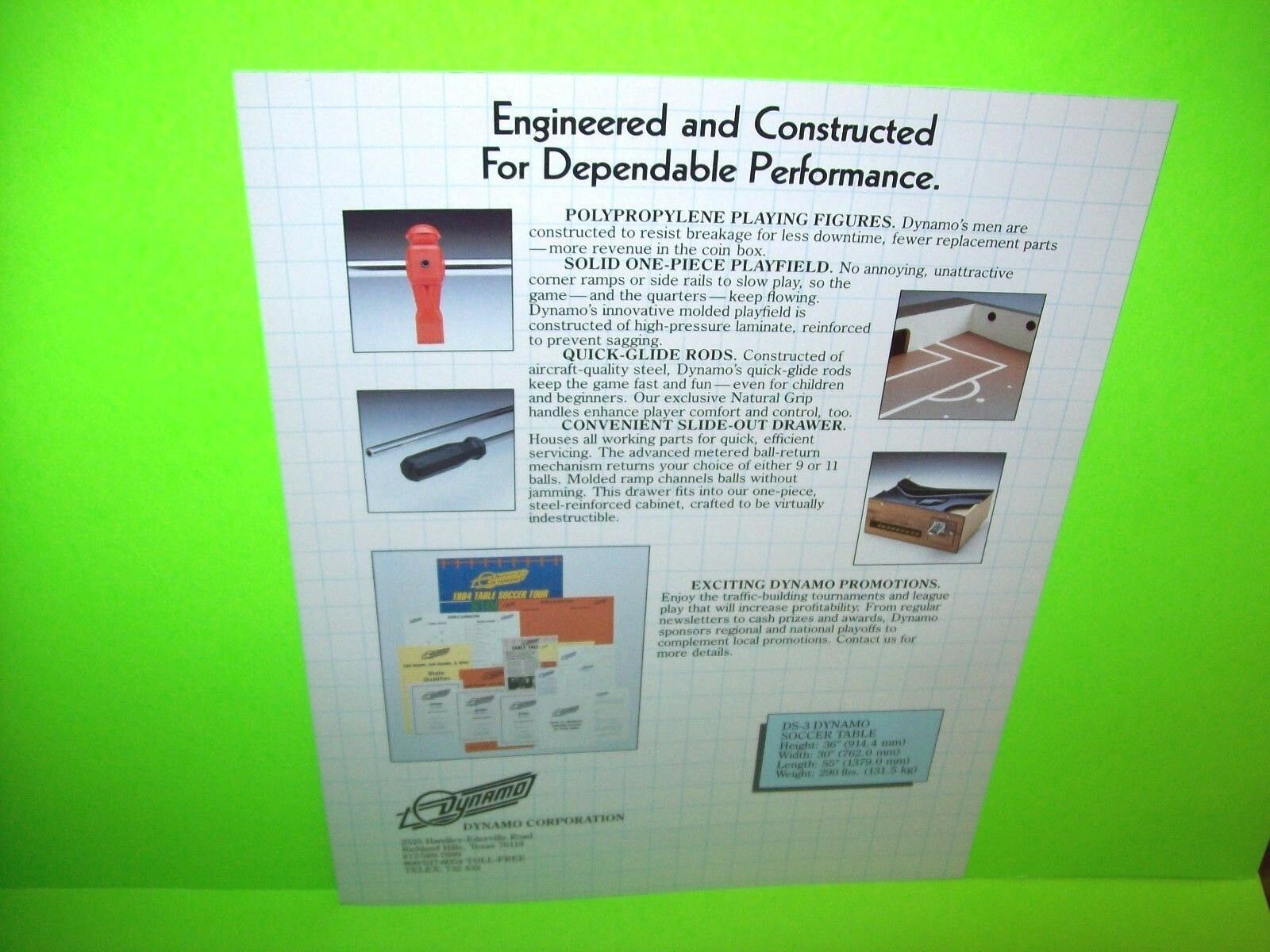 Dynamo Foosball Table Flyer Vintage Original Soccer Arcade Game Promo 8 ...