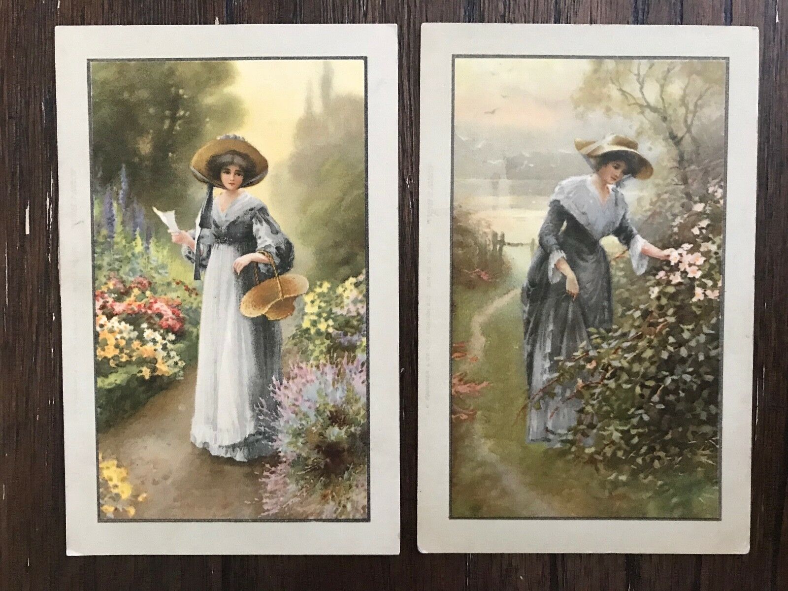 Two Artwork Postcards of Women in a Garden~118364 | Topics ...