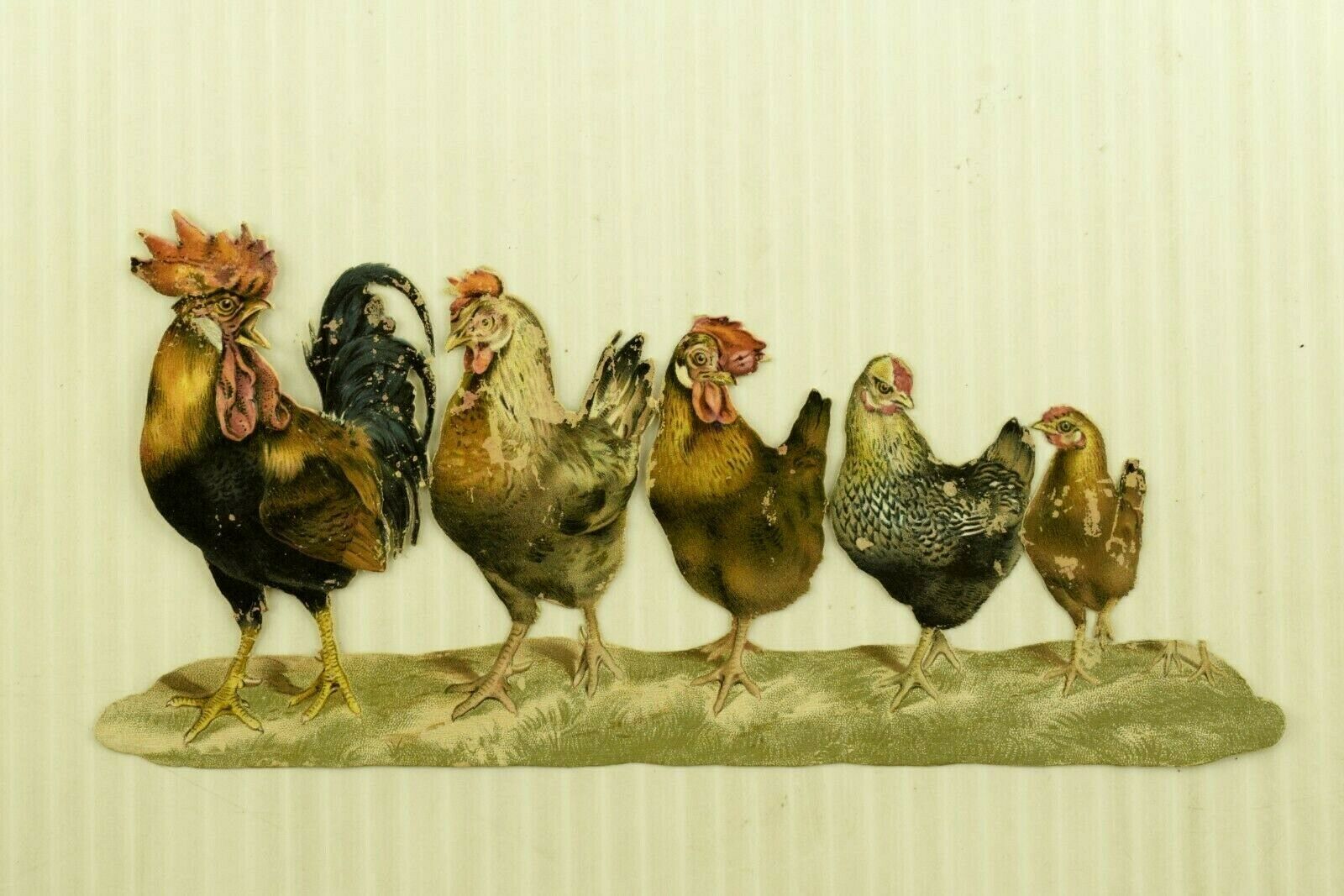 1880's Die-Cut Rooster With Hens Adorable Fab! 7N | Ephemera - Chromo ...