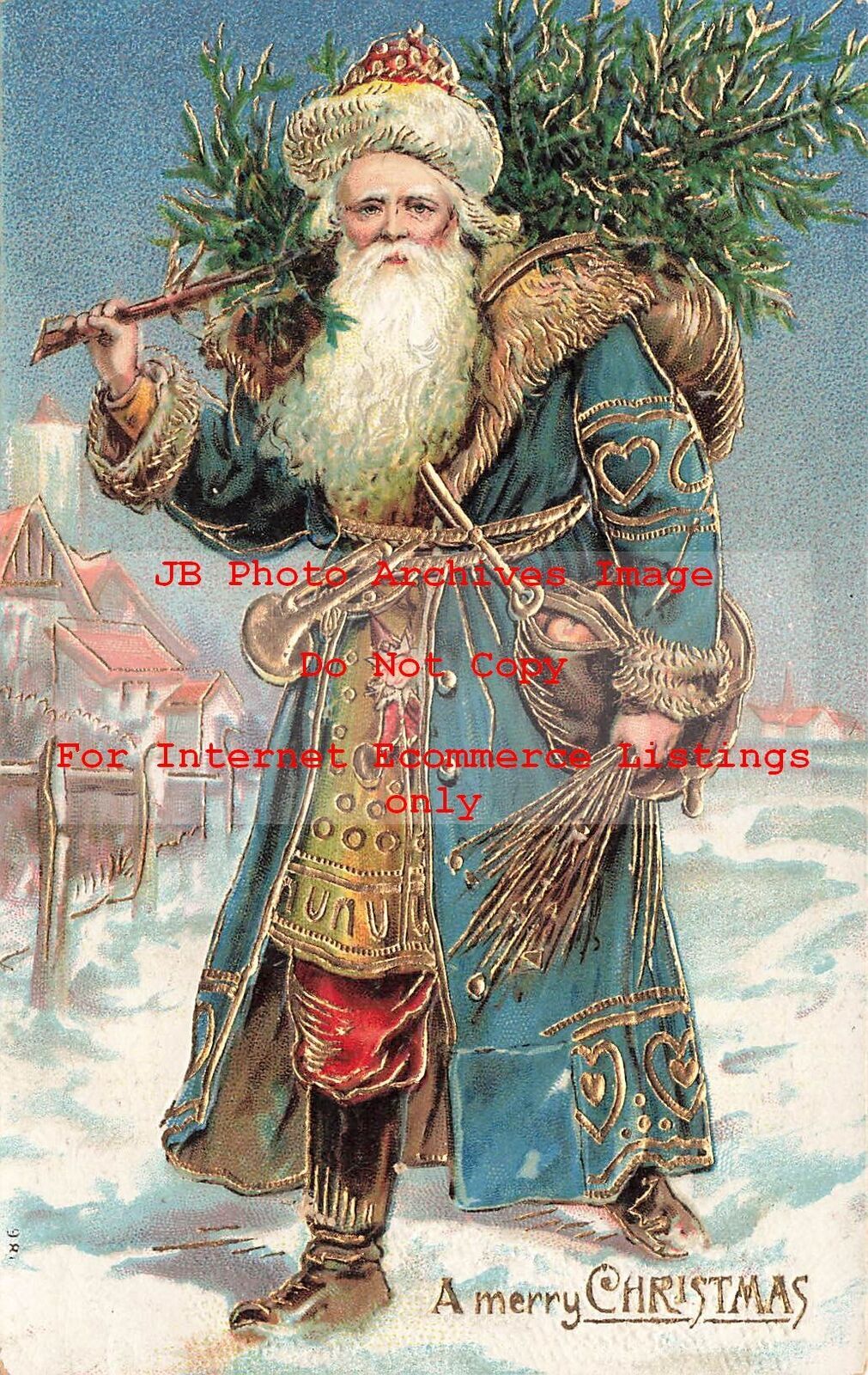 Christmas, Otto Schloss No 980-4, Blue Robe Santa Carrying Tree ...