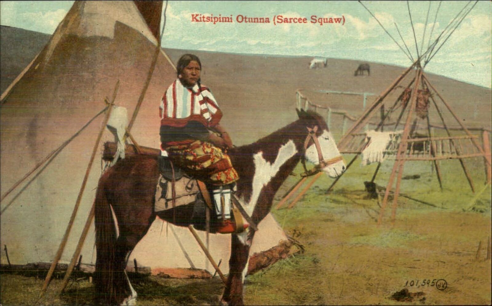 Native Indian Woman Kitsipimi Otunna Sarcee on Horse Tepee c1910 ...