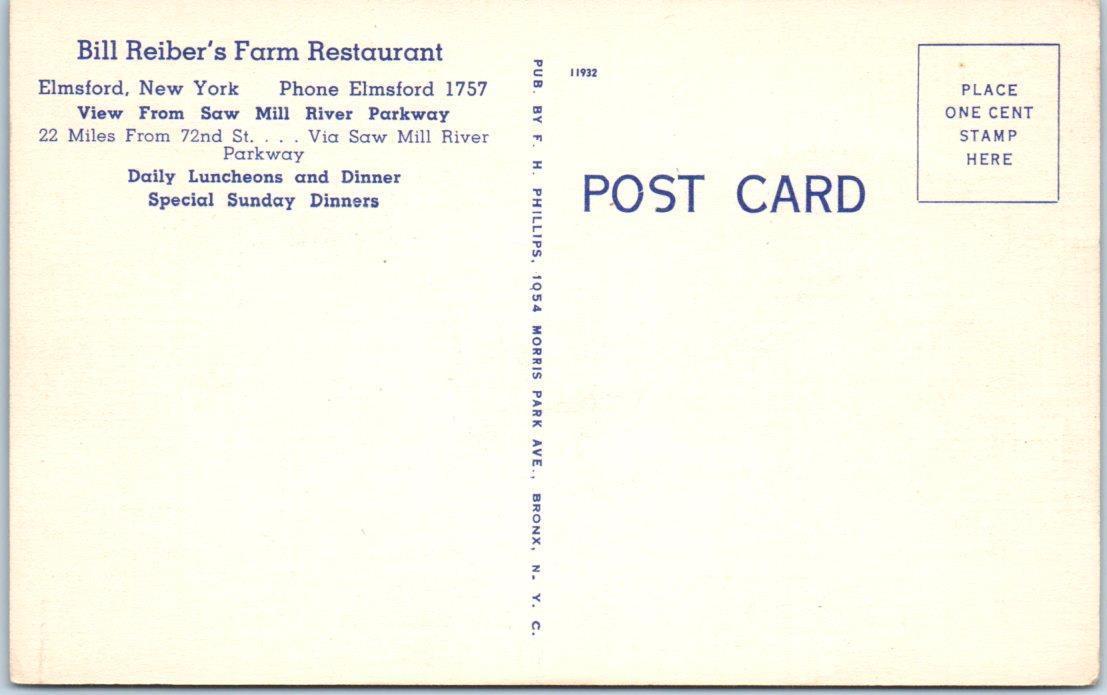 ELMSFORD, New York NY Roadside BILL REIBER'S FARM RESTAURANT 1940s ...
