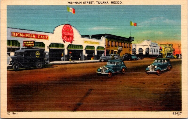 Linen Postcard Main Street in Tijuana, Baja California, Mexico | Latin ...