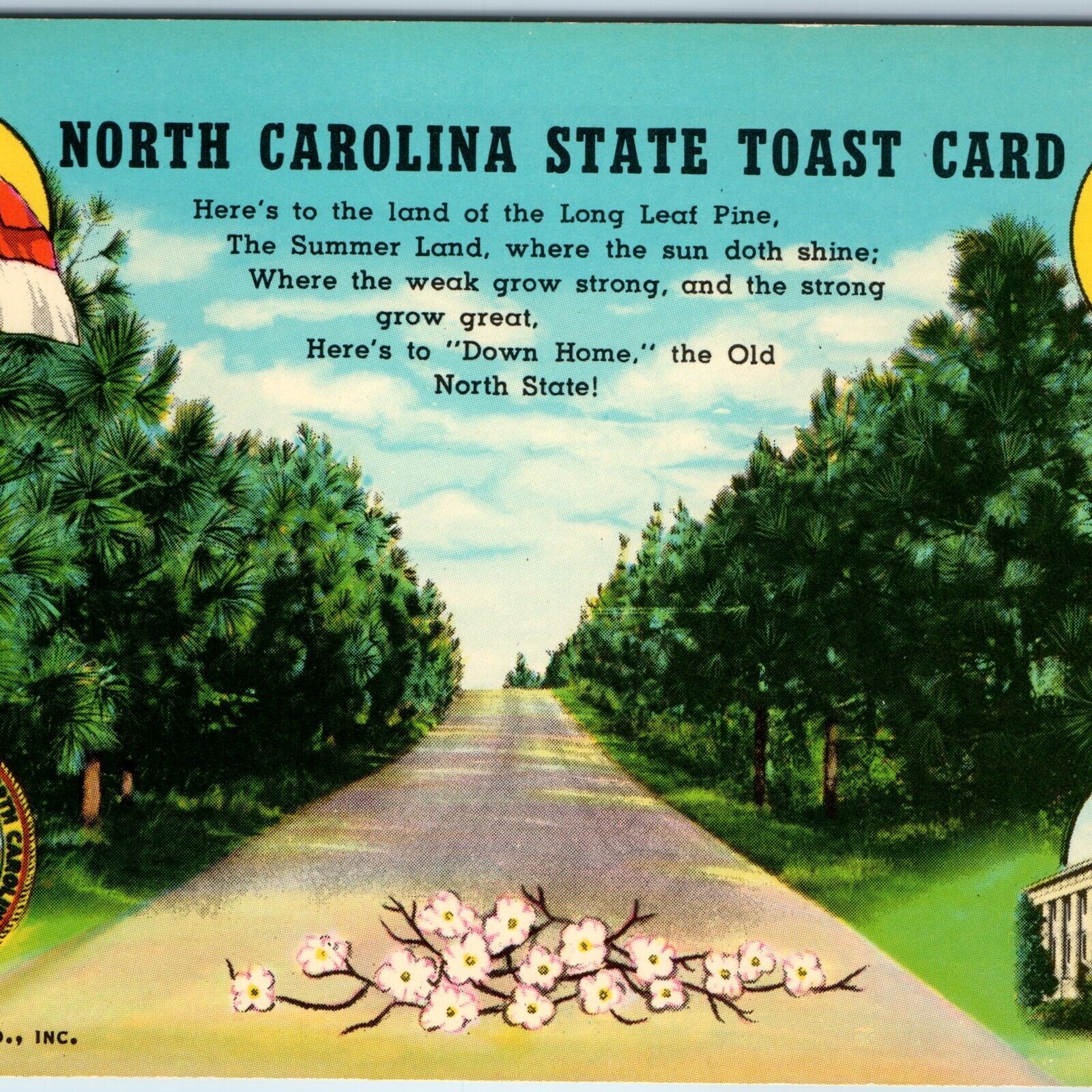 1965 NC North Carolina State Toast Card Greetings Seal Flag Bird Teich ...