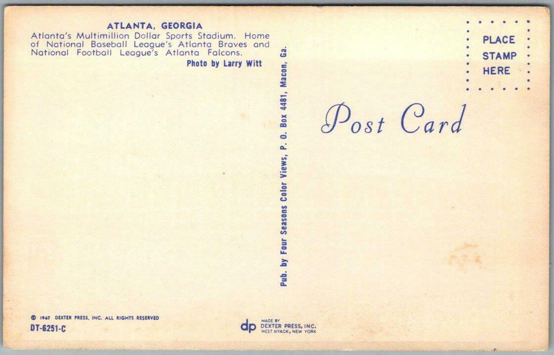 Vintage 1967 Atlanta GA Postcard "THE ATLANTA STADIUM" Braves Falcons ...
