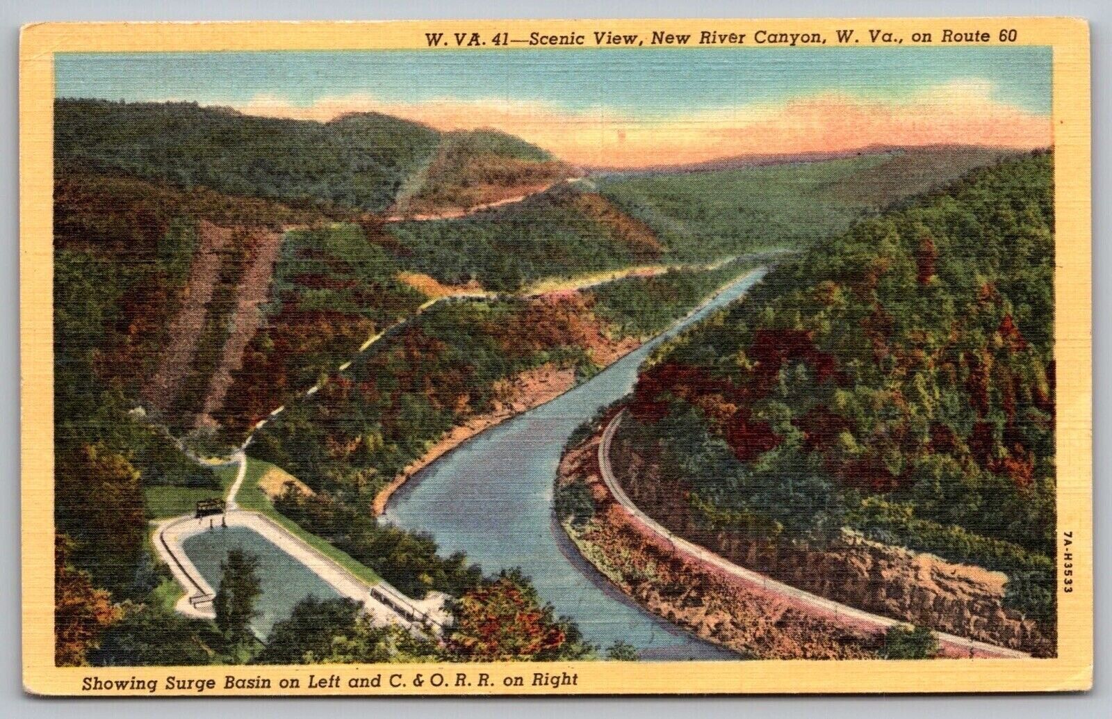 New River Canyon West Virginia Surge Basin C&ORR Birds Eye View Linen ...