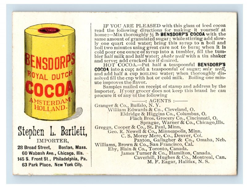 1893 Bensdorp's Royal Dutch Cocoa Columbian Expo Victorian Trade Card ...