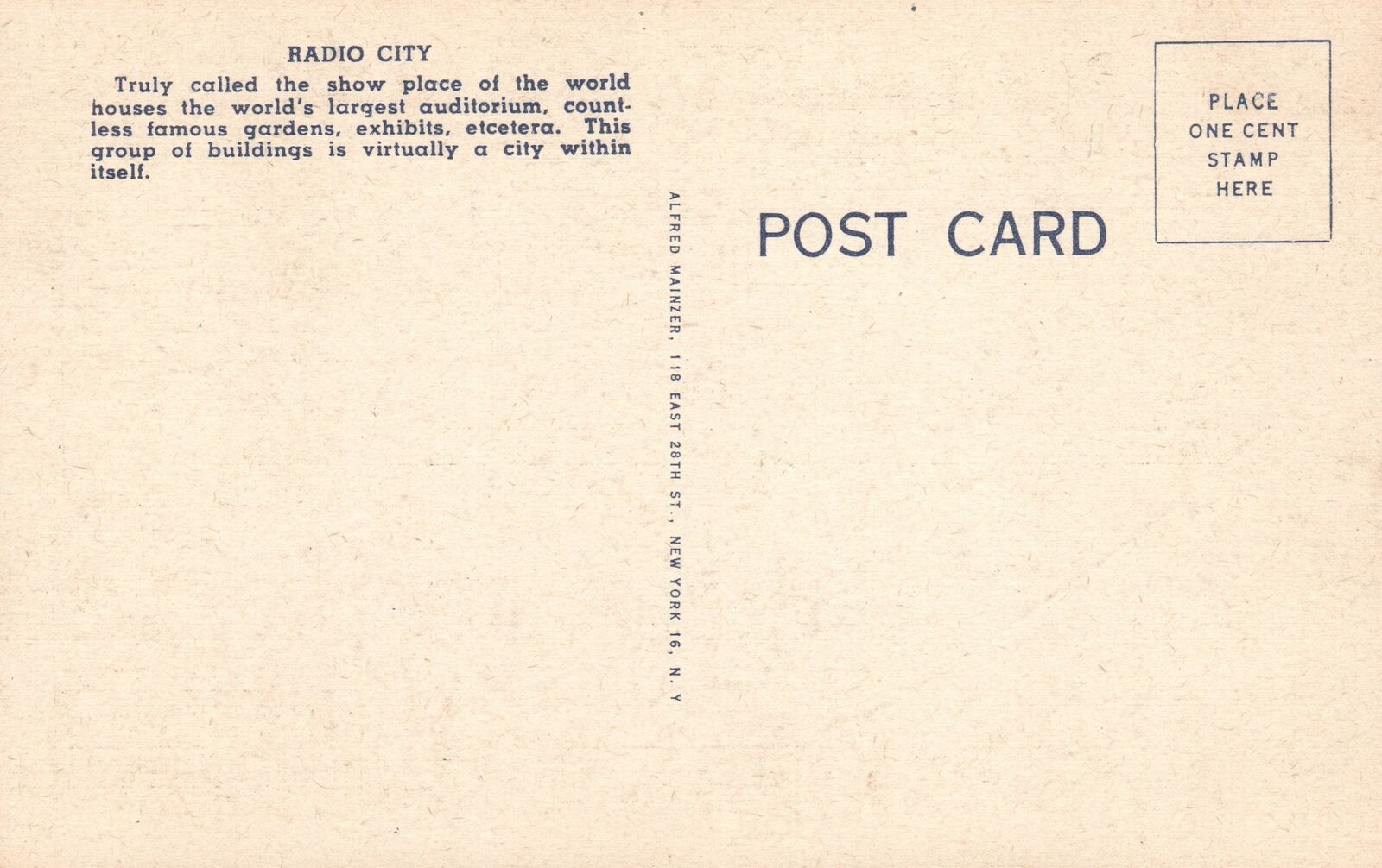 Vintage Postcard Radio City Building Rockefeller Center Showplace New ...