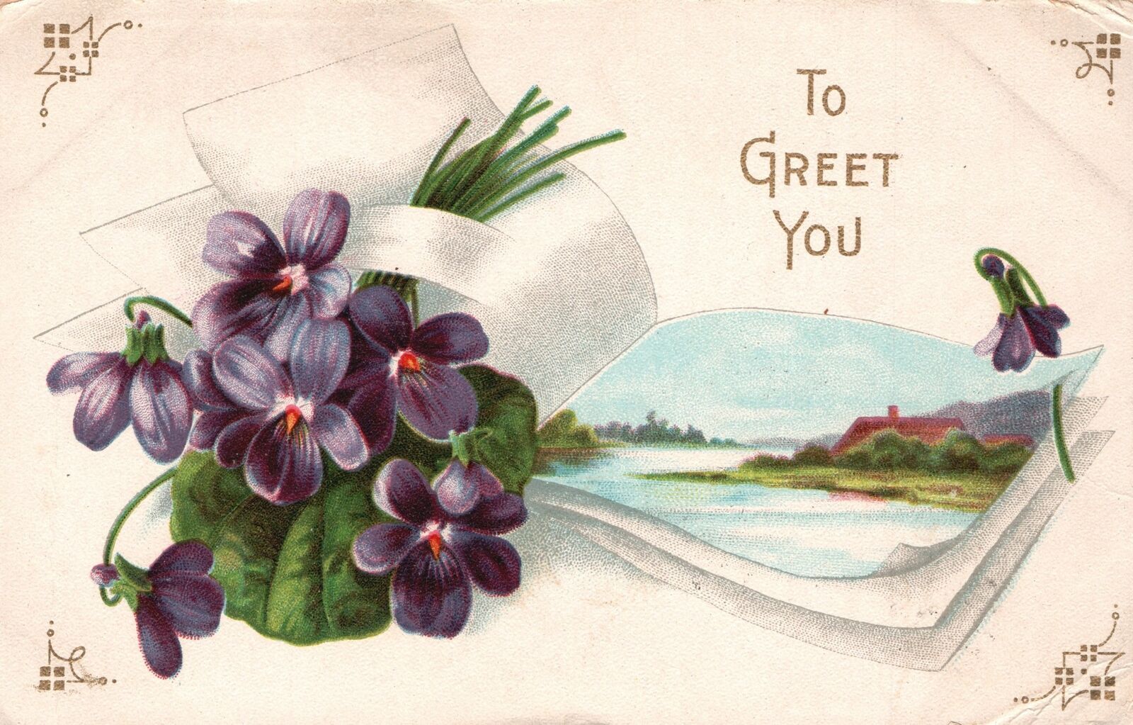 Vintage Postcard 1910 To Greet You Beautiful Purple Flowers & Open Book ...