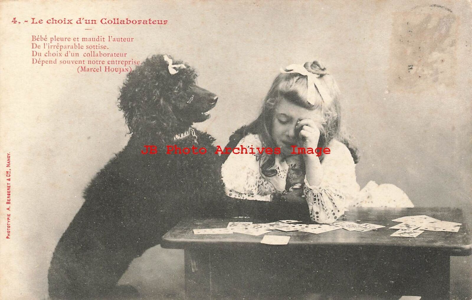 Le Choix d'un Collaborateur, Young Girl & Poodle Playing Cards ...