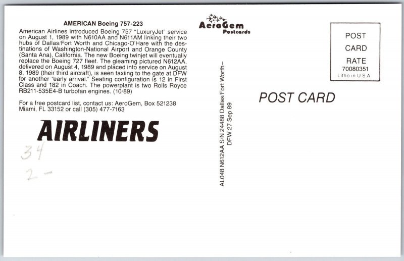 Airplane American Boeing 757-223 Luxury Jet AA Logo Twinjet Aircraft ...