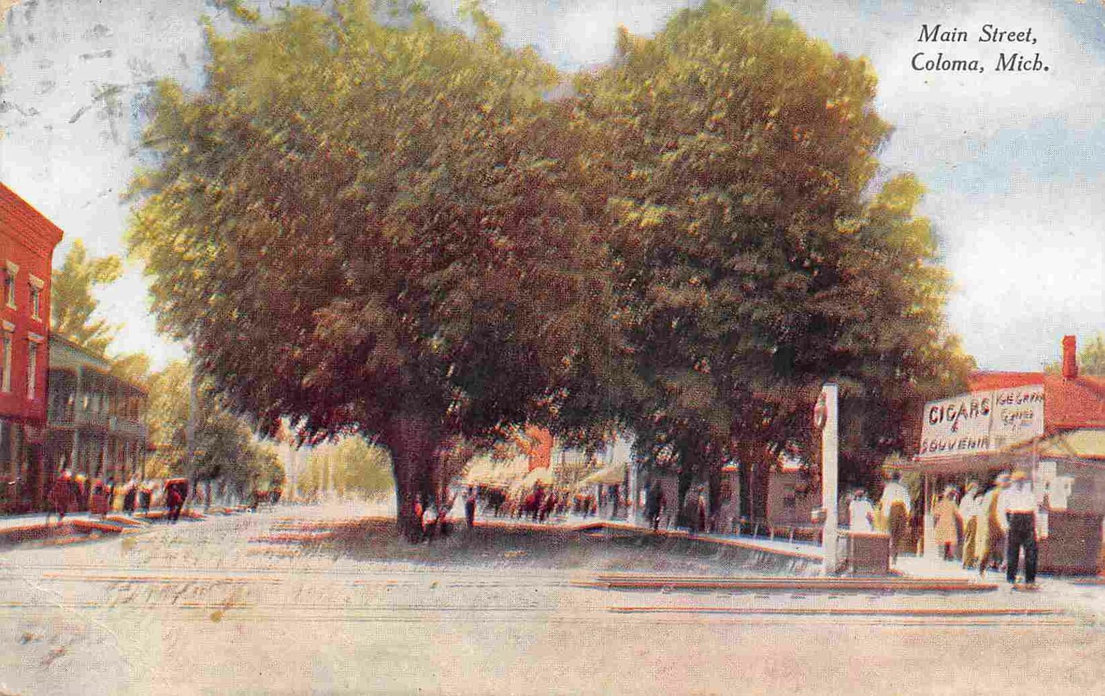 Main Street Cigar Store Sign Coloma Michigan 1919 postcard | United ...