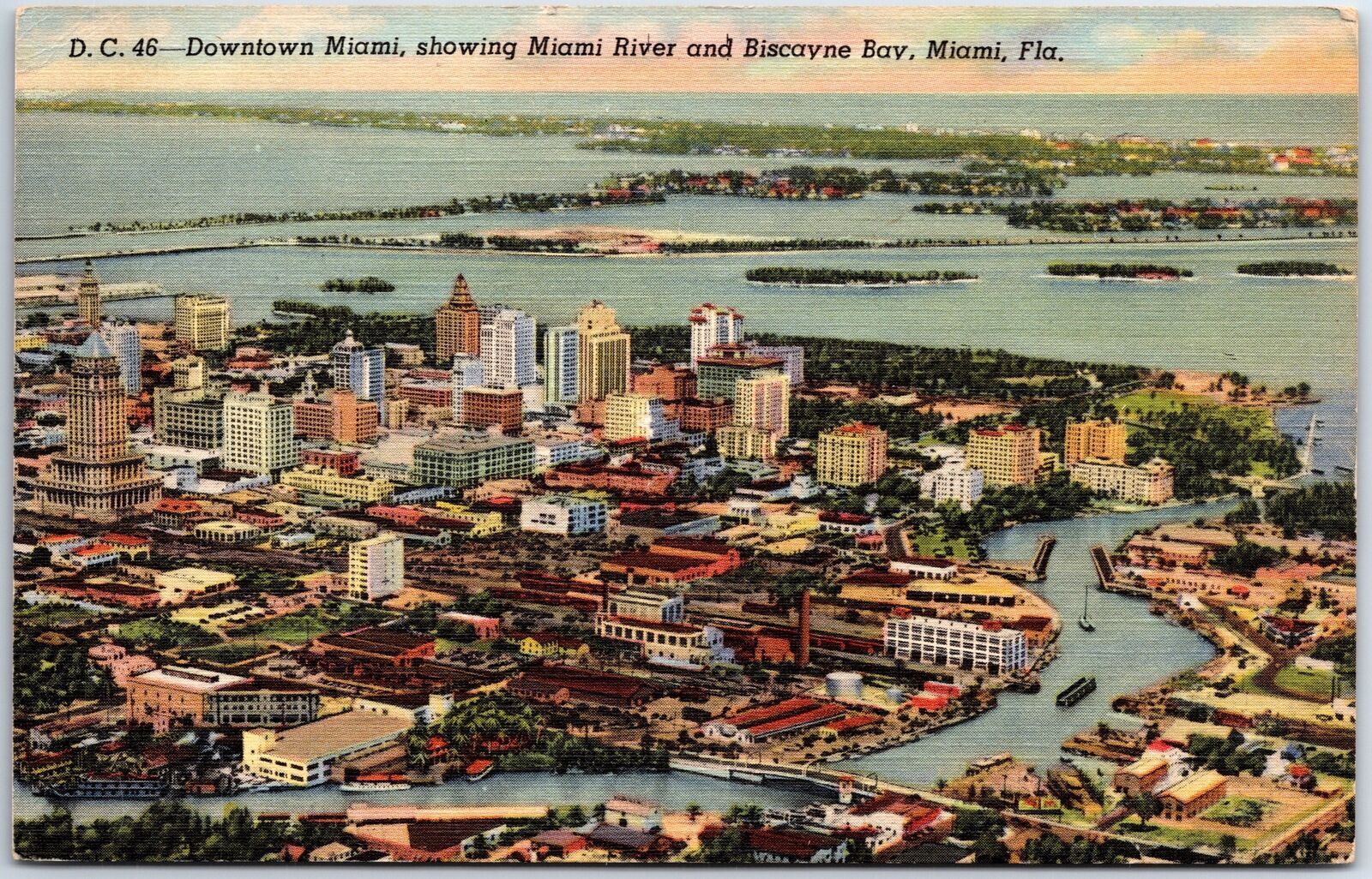 Vintage Postcard Aerial View of Downtown Miami Florida C. Early 1940s ...