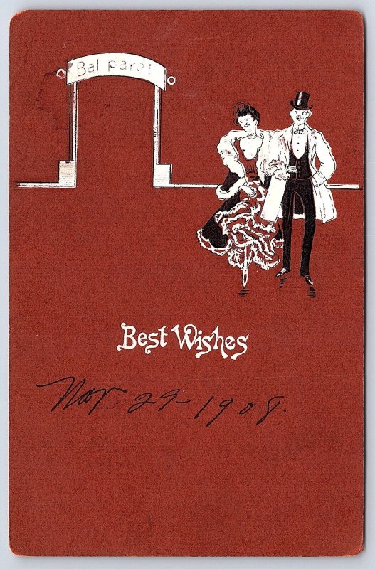 Vintage Postcard 1908 Best Wishes Greeting Card Man & Woman Wearing ...