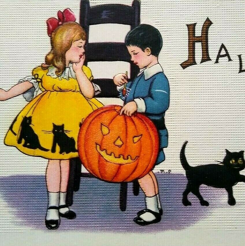 Halloween Postcard Stecher 400 D Mary Evans Price Girl Cat Dress Unused ...