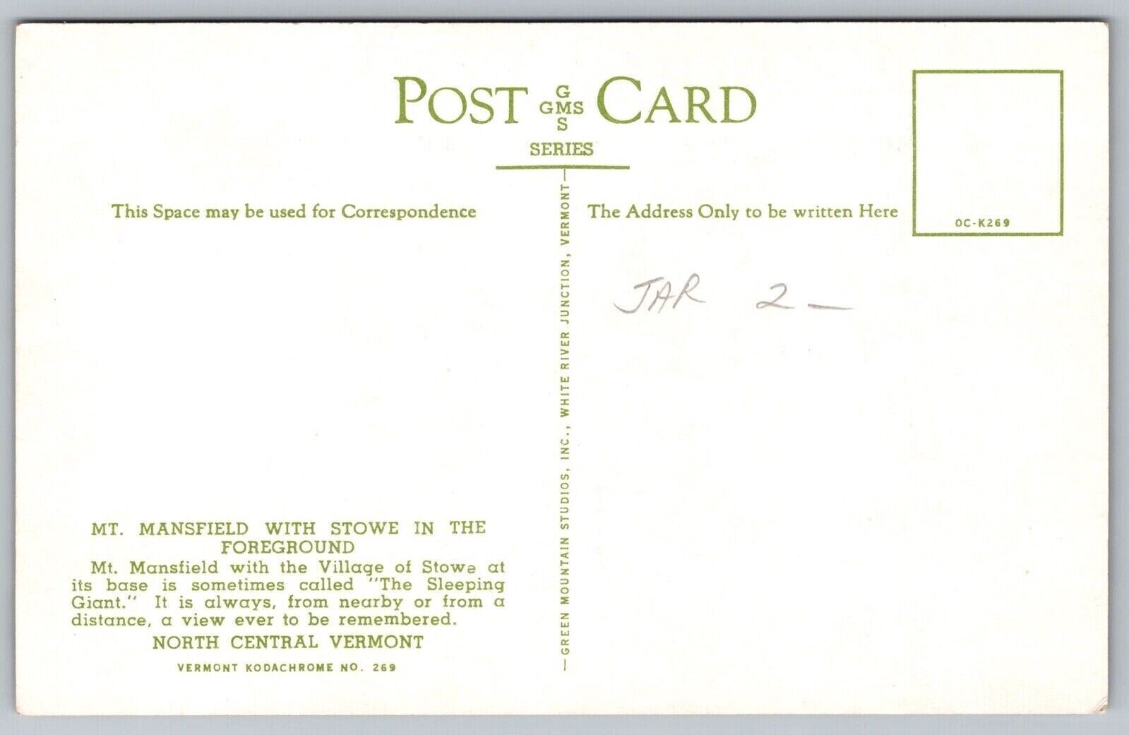 Mount Mansfield Stowe Village Sleeping Giant North Central Vermont UNP ...