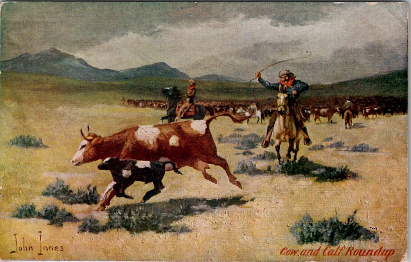 Artist John Innes Western Art Cow and Calf Roundup Troilene Series ...